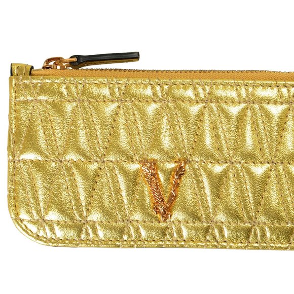 Versace | Accessories | Versace Womens Gold Quilted 0 Leather Card Case ...